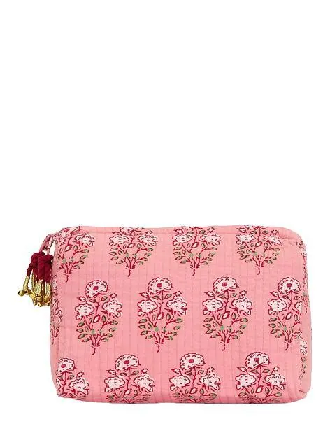 Pink Chicken Small Quilted Pouch - Pink Strawflower