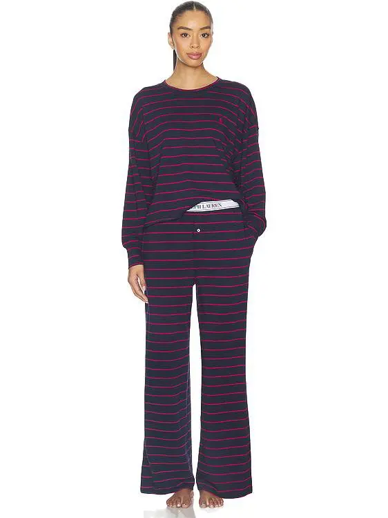 Polo Ralph Lauren Crew Neck Wide Leg Pant Set - Hunter Navy