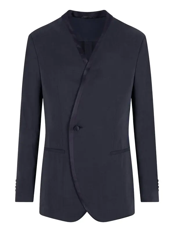 Giorgio Armani Asv Upton Line Washed Silk And Linen Blend Tuxedo Jacket - Black