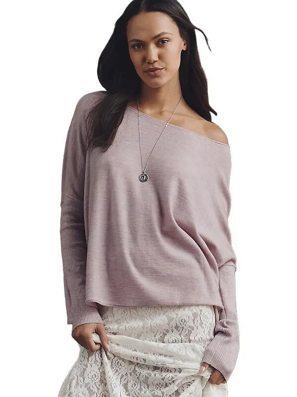 PILCRO Asymmetric Long-sleeve Oversized Sweater - Lilac