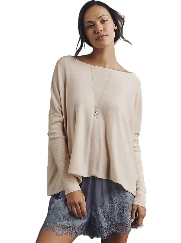 PILCRO Asymmetric Long-sleeve Oversized Pullover Sweater - Oatmeal