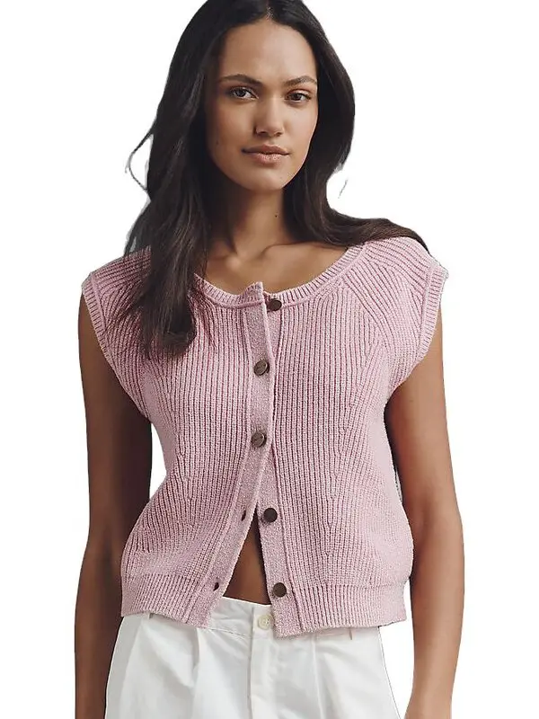 PILCRO Sleeveless Cotton-blend Cardigan Sweater - Blossom Pink