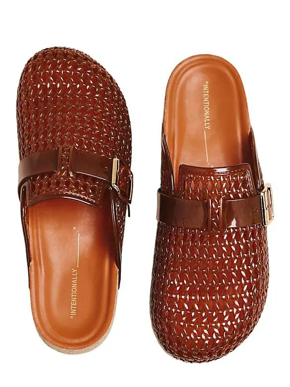 Intentionally Blank Buckle Mules - Caramel