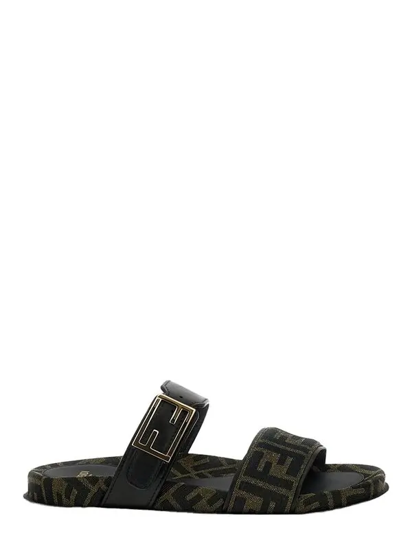 Fendi Feel Ff Jacquard Slides - Brown