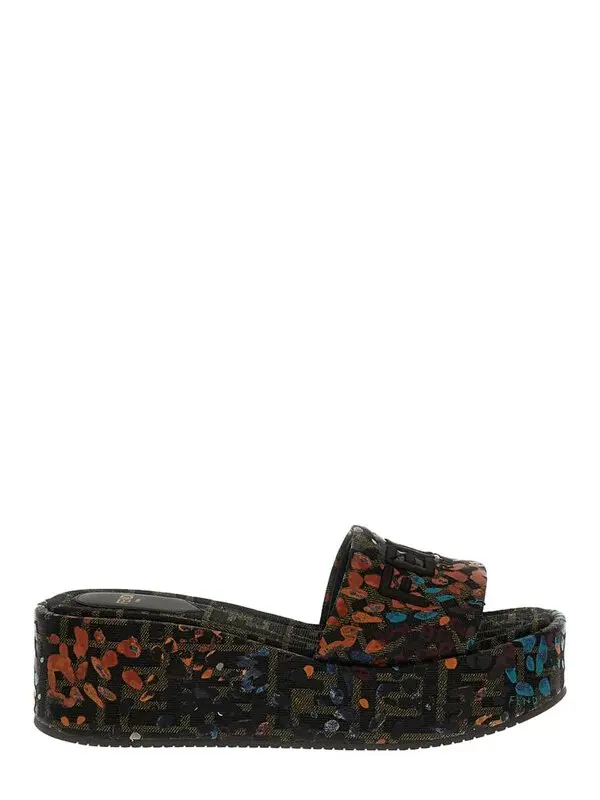 Fendi Ff Jacquard Platform Slides - Multicolor