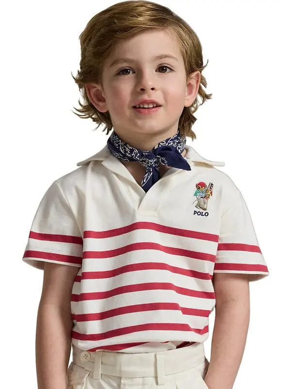 Ralph Lauren Polo Bear Striped Cotton Polo Shirt - Nantucket Red Multi