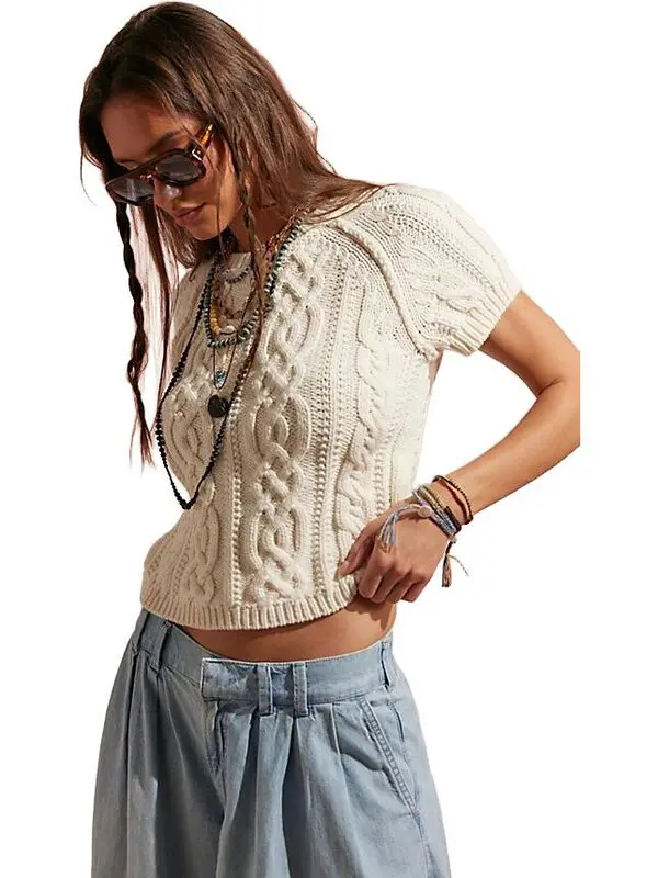 Free People Cable Knit Pullover - Ivory