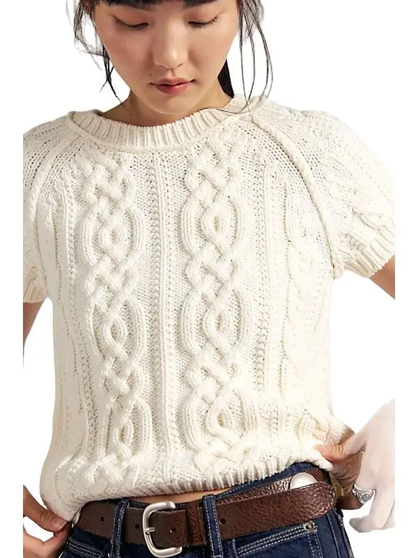 Free People Cable Knit Pullover - Ivory