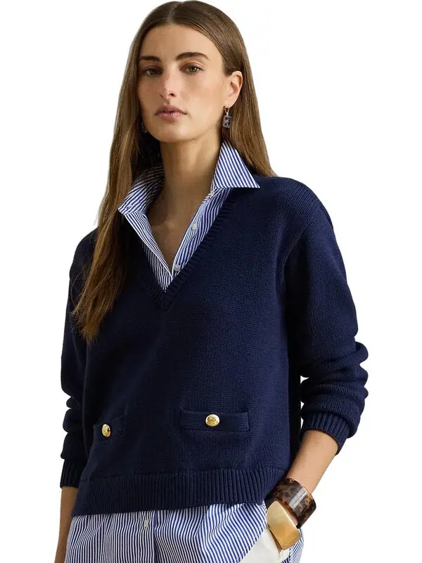 Ralph Lauren Layered Cotton Sweater - Refined Navy Multi