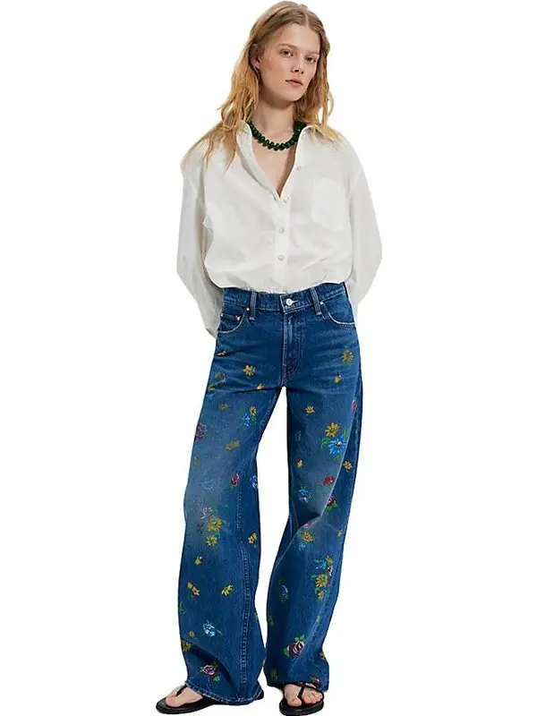 MOTHER The Rerun Zip Sneak Print Jeans - Field Of Flowers Short