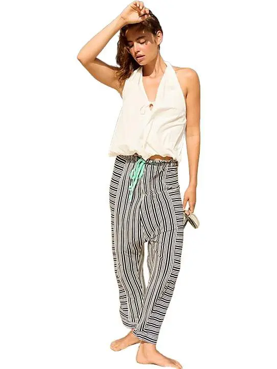 Free People Holten Cotton-jersey Harem Pants - Black And White Combo