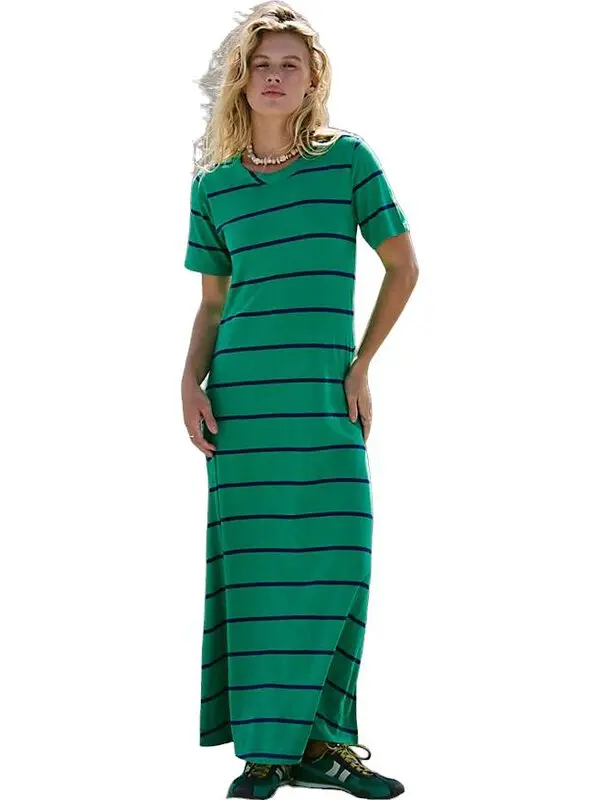 Free People Striped Cotton-jersey Maxi Dress - Kelly Green Combo