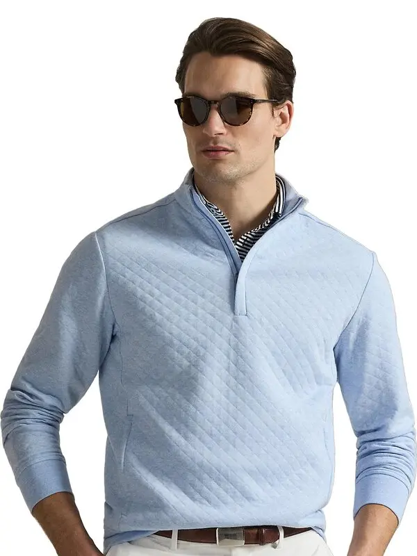 Ralph Lauren Quilted Double-knit Half-zip Pullover - Office Blue Heather