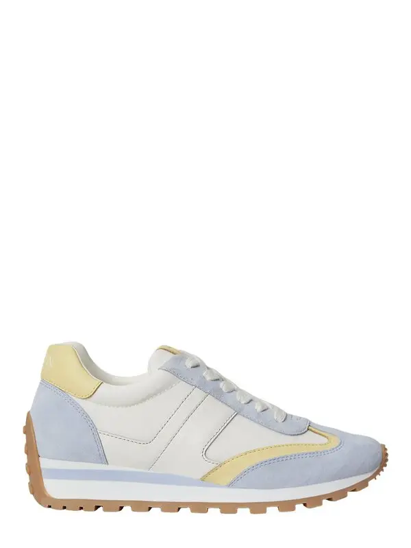 Ralph Lauren Dani Color-blocked Leather Sneaker - White/alpine Blue/lemon