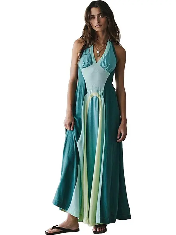 Free People Tropic Pop Maxi Dress - Blue Lagoon Combo