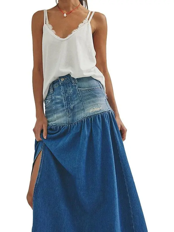 Free People We The Free Good Company Mixed Denim Maxi Skirt - Blessed