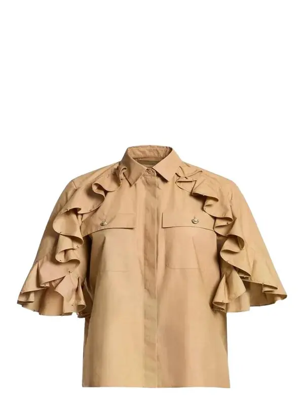 Elie Saab Embellished Ruffled Poplin Shirt - Neutrals