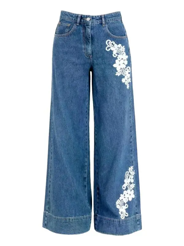 TWINSET Wide-leg Trousers With Lace Detail - Blue