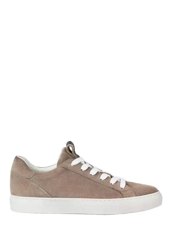 Brunello Cucinelli Suede Sneakers With Monili Detail - Brown