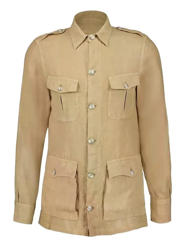 120% Lino Button Multiple Pocket Jacket - Neutrals