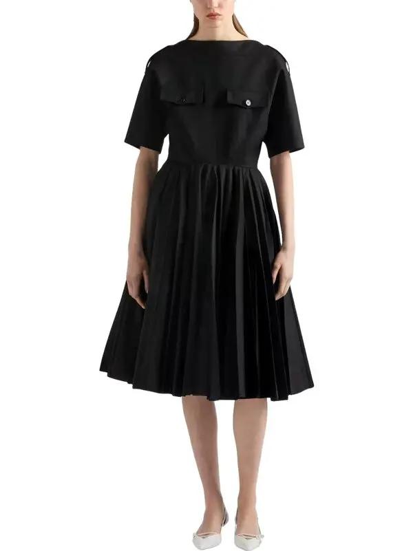 Prada Gabardine Fit And Flare Dress - Black