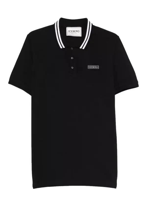 Iceberg Striped-collar Polo Shirt - Black
