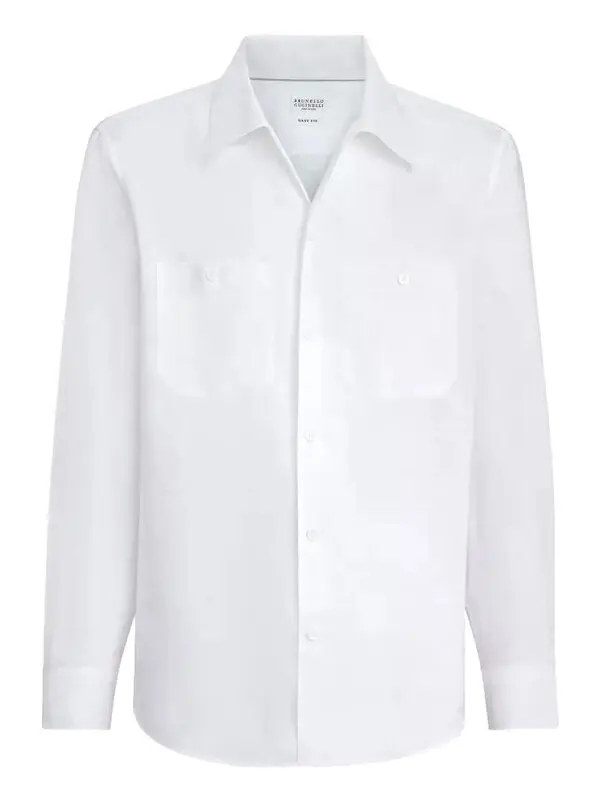 Brunello Cucinelli Linen Easy Fit Shirt With Chest Pockets - White