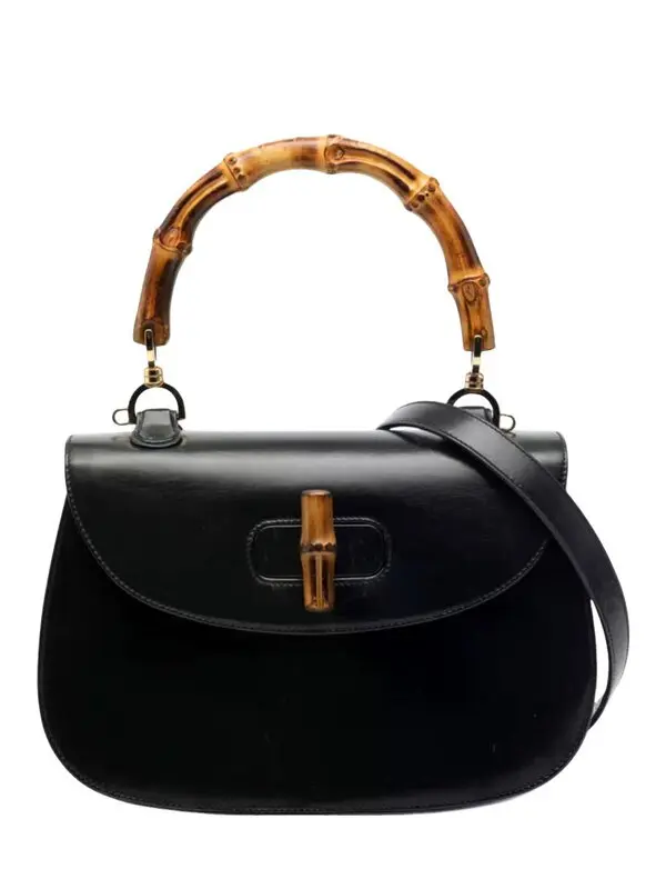 Gucci 20th Century Grained Calfskin Bamboo Night Satchel - Black