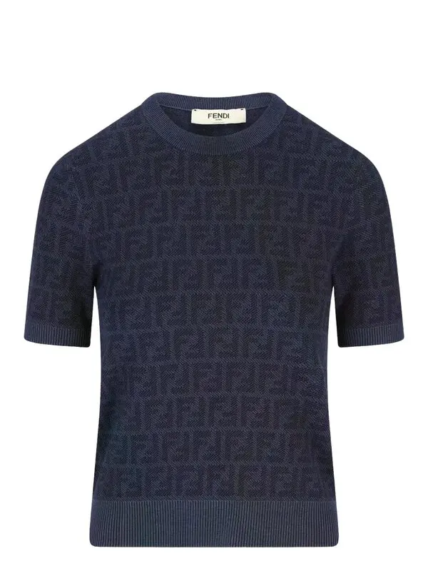 Fendi Jacquard Ribbed T-shirt - Blue