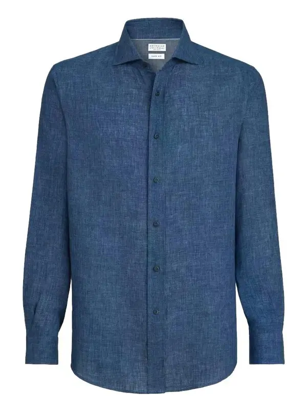 Brunello Cucinelli Délavé Linen Easy Fit Shirt With Spread Collar - Blue