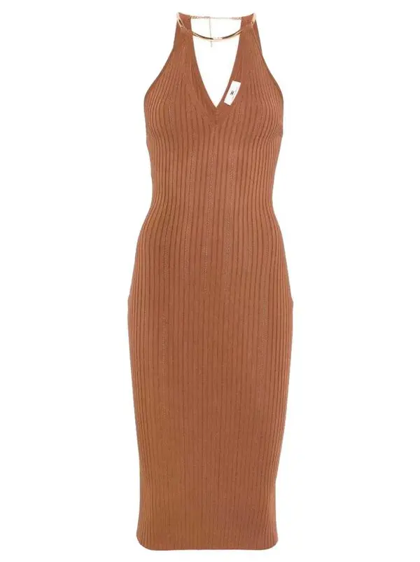Elisabetta Franchi V-neck Ribbed Dress - Brown