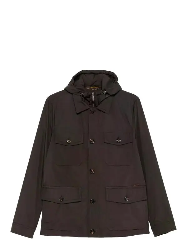 MOORER Button Hooded Jacket - Brown