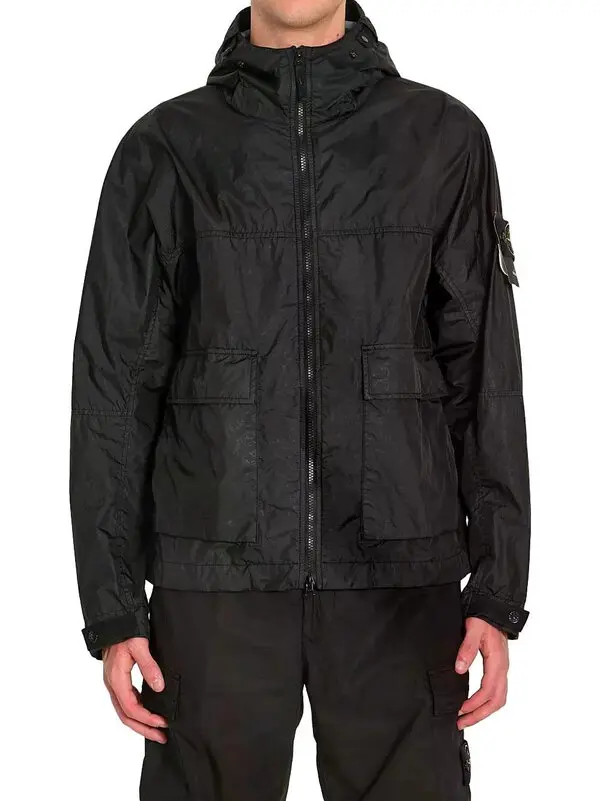 Stone Island Hooded Jacket With Flap Pockets - Black