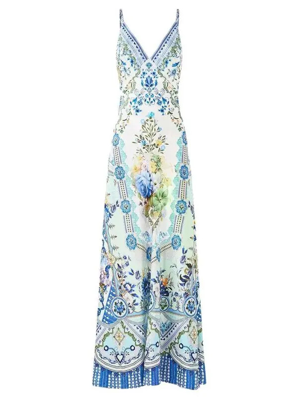Camilla V-neck Floral Slip Maxi Dress - White