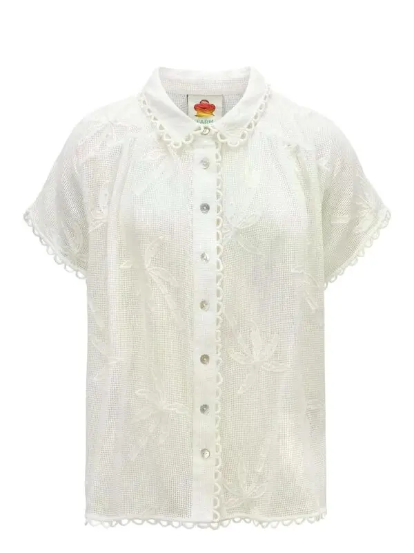 Farm Rio Palm Tree Scalloped Shirt - White