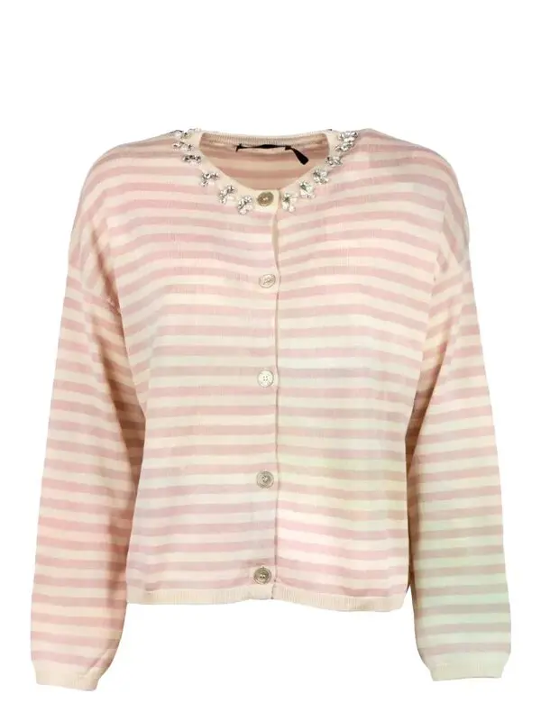 Seventy Striped Neck-embellished Cardigan - Pink