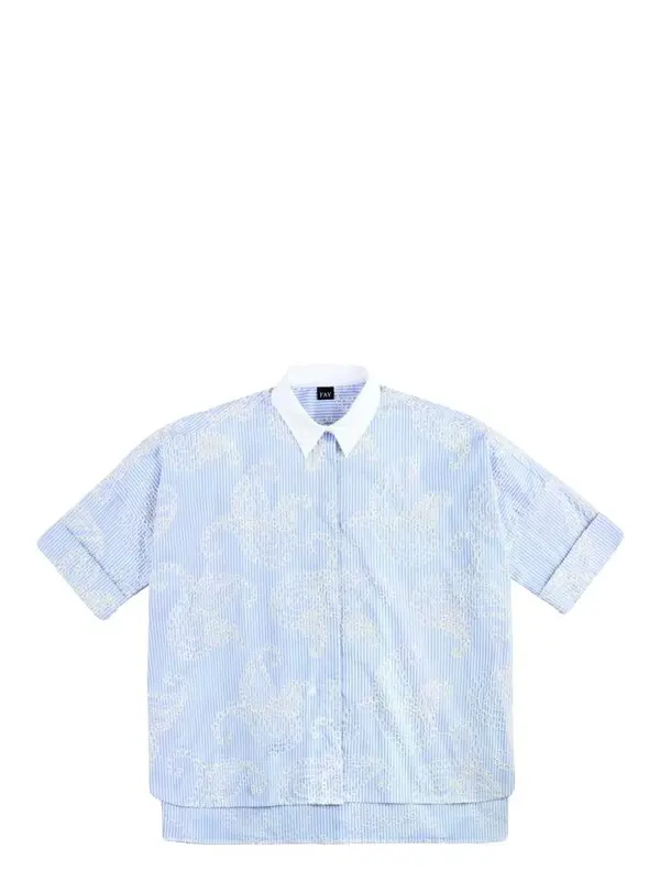 FAY Striped Embroidered Shirt - Blue