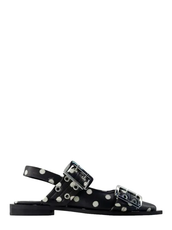 GANNI Buckled Polka-dot Flat Pumps - Black