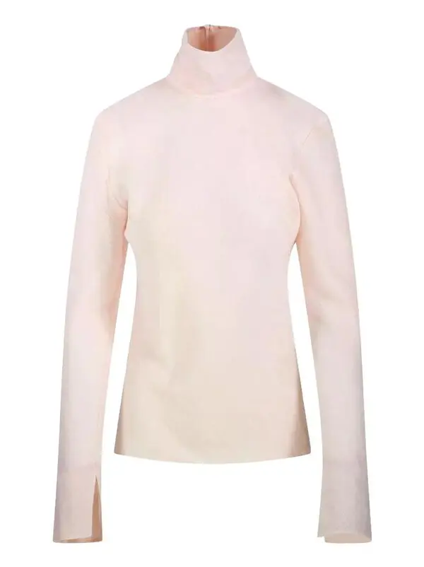SANDBEIGE Turtleneck Split Cuff Blouse - Pink