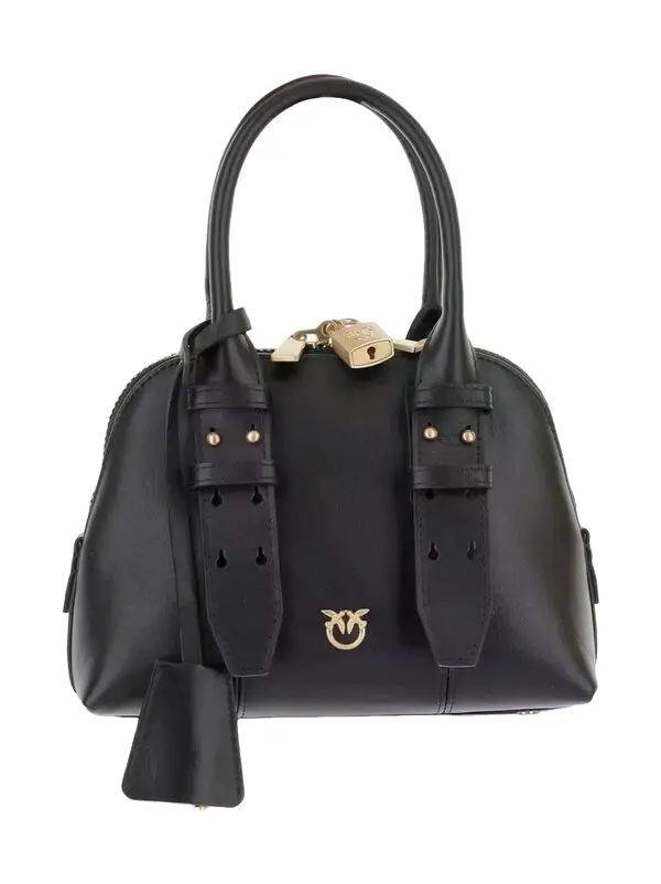 Pinko Mini Leather Tote Bag With Love Birds Logo And Padlock - Black