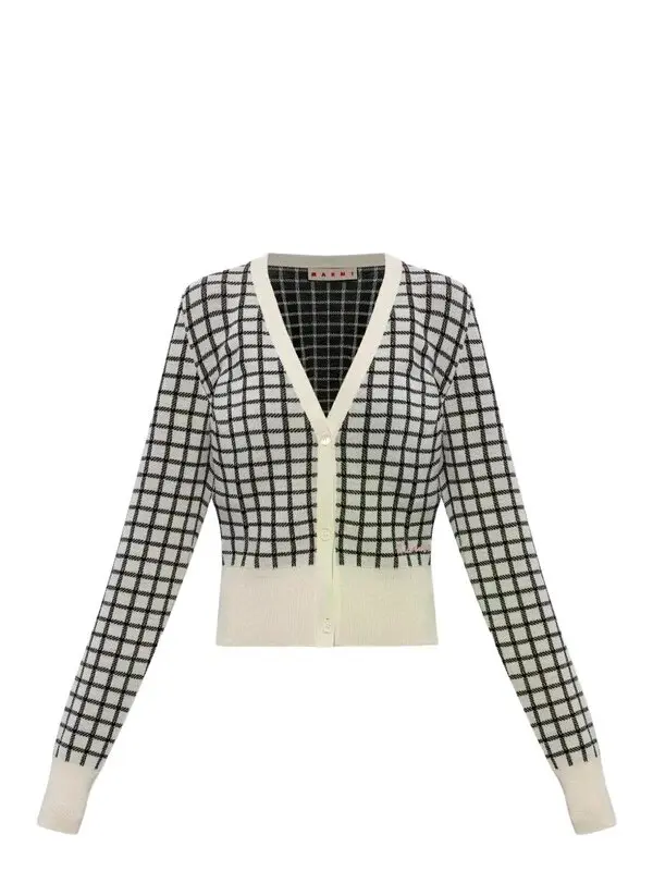 Marni Checked V-neck Cardigan - Neutrals