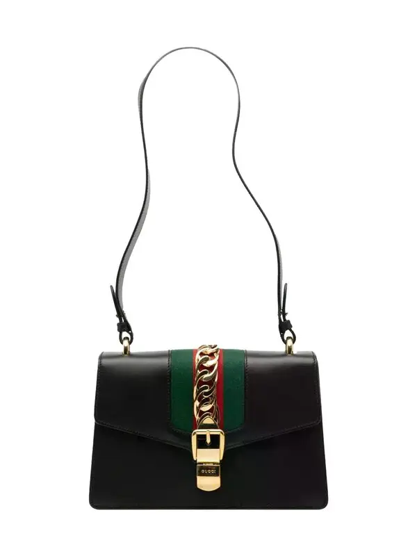 Gucci 2016-2026 Small Leather Web Sylvie Satchel - Black