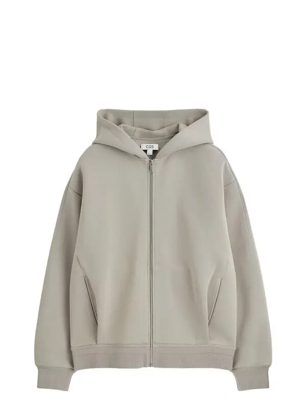 Cos Cotton-blend Piqué Zip-up Hoodie - Beige