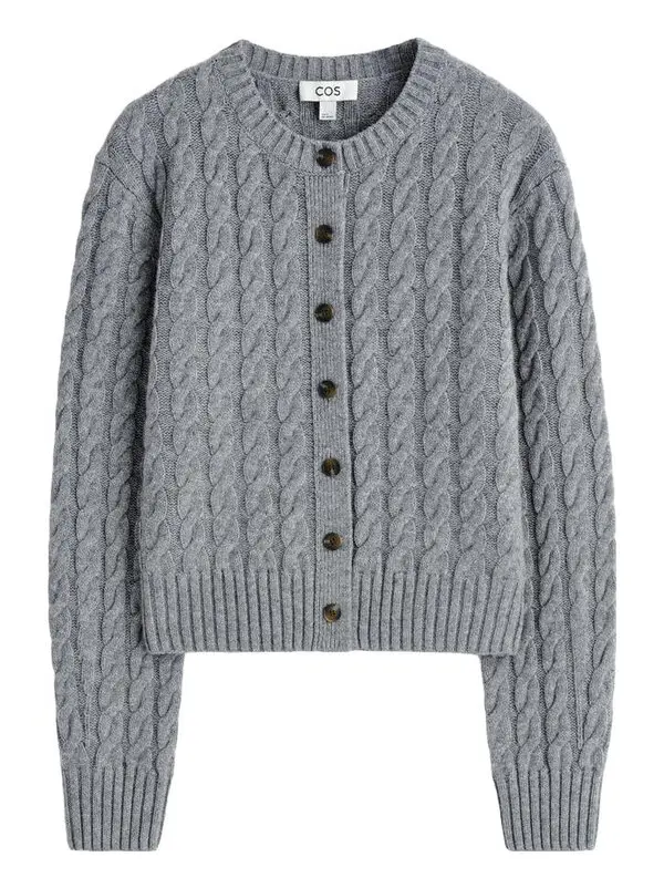 Cos Cable-knit Merino Wool Cardigan - Gray