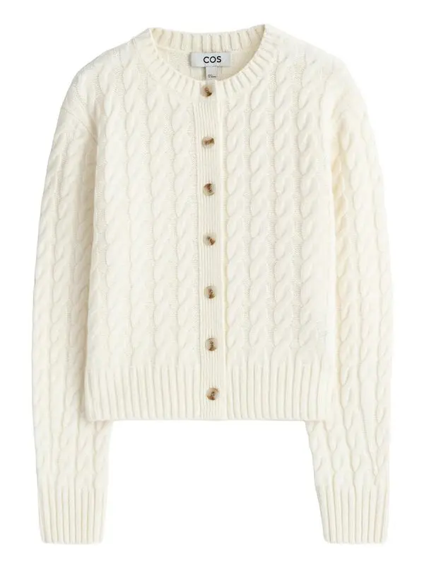 Cos Cable-knit Merino Wool Cardigan - White