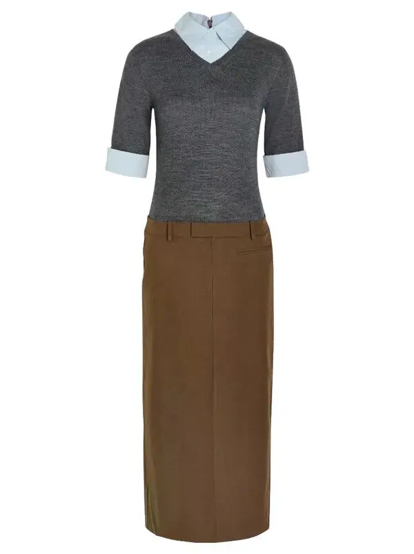 Staud Geo Layered Woven Midi Dress - Brown