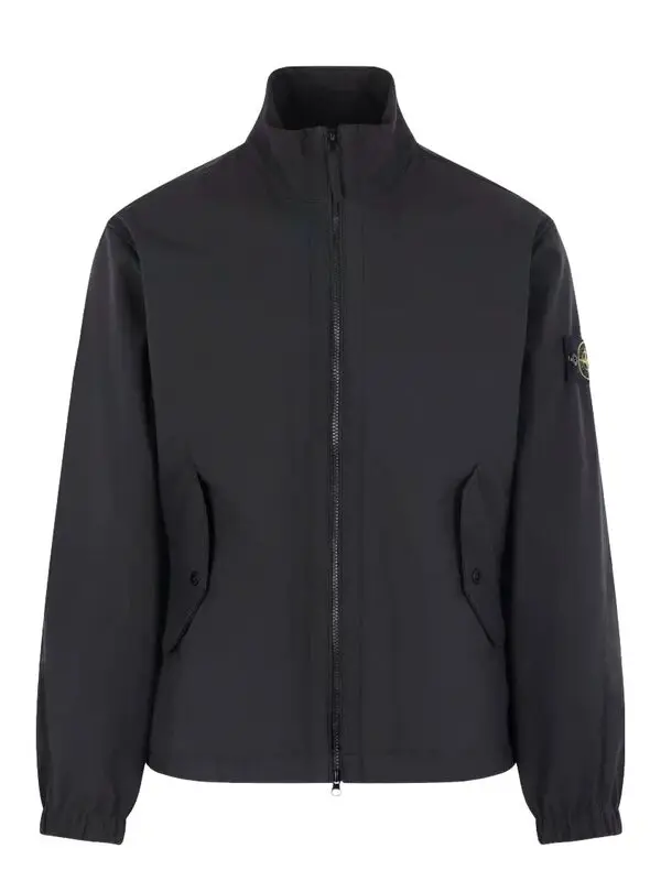 Stone Island Zip-up Jacket With Logo Patch - Black