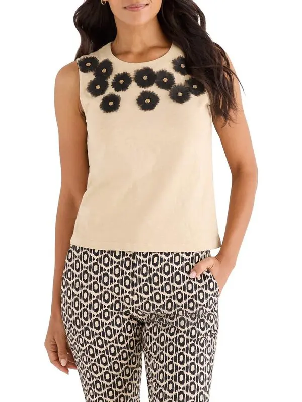 NIC+ZOE Organza Appliqué Sleeveless Top - Neutral Multi