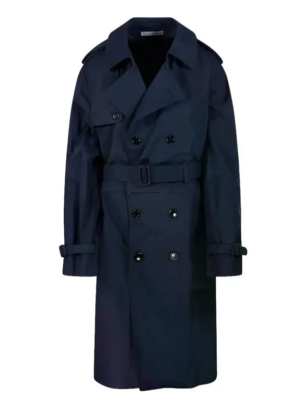 E.L.V. DENIM Hackney Belted Double-breasted Trench Coat - Blue
