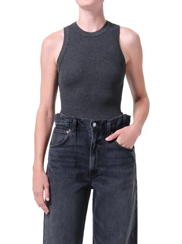 AGOLDE Leigh Rib Racerback Tank - Charcoal Heather